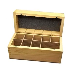 large wooden storage box holds 6+ gold test acids 10k 14k 18k 925 platinum and stone