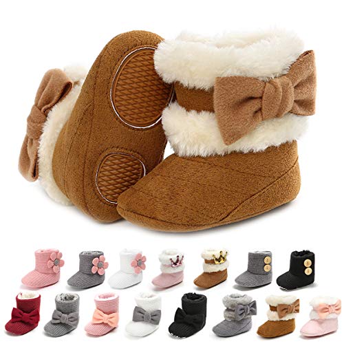 Ohwawadi Infant Girl Boots Cozy Fleece Booties Slippers Winter Baby Girls Dress Shoes Warm Newborn Crib Shoes