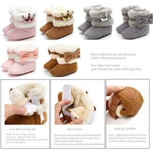 Ohwawadi Infant Girl Boots Cozy Fleece Booties Slippers Winter Baby Girls Dress Shoes Warm Newborn Crib Shoes