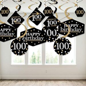 Big Dot of Happiness Adult 100th Birthday - Gold - Birthday Party Hanging Decor - Party Decoration Swirls - Set of 40