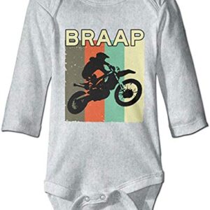 BWSaon Braap Retro Dirt Bike Motocross Baby Bodysuit Toddler Crawl Playsuit Rompers Gray