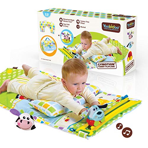 Baby Tummy Time Mat by Yookidoo. Newborn Musical Playmat & Outdoor Gym. Pillow, Teething Toys and Portable Fold-Up Case. 0- 12 months.