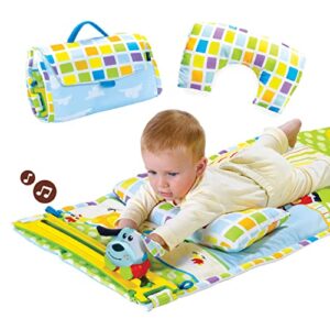 Baby Tummy Time Mat by Yookidoo. Newborn Musical Playmat & Outdoor Gym. Pillow, Teething Toys and Portable Fold-Up Case. 0- 12 months.