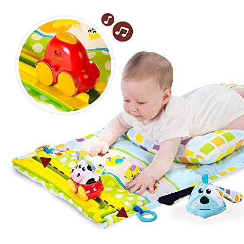 Baby Tummy Time Mat by Yookidoo. Newborn Musical Playmat & Outdoor Gym. Pillow, Teething Toys and Portable Fold-Up Case. 0- 12 months.