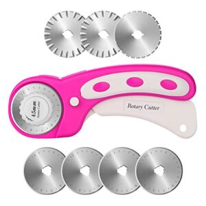 45mm rotary cutter set, agptek pink rotary cutter with 7 replacement rotary blades, rotary blades & safety lock for precise cutting, ideal for sewing fabric leather quilting & more