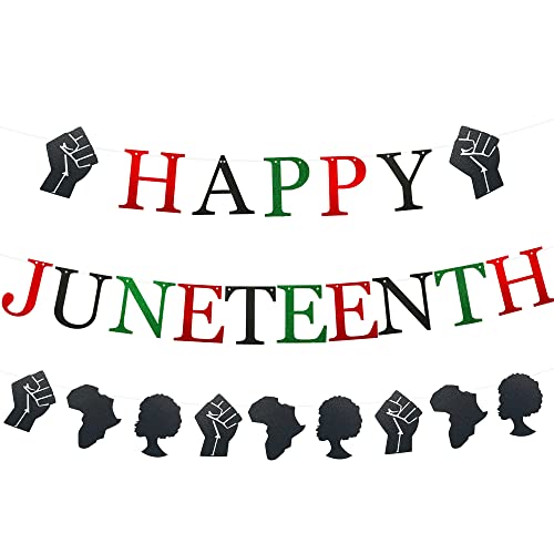 Happy Juneteenth Banner, Glittery Happy Juneteenth Decorations, Freedom Day Patriotic Party Supplies, Africa American Independence Day Party Decorations