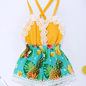 ADIFUN Toddler girl clothes 18-24 months girl summer pineapple pattern suspender romper+Headband two-piece suit toddler girl jumpsuit clothes outfits