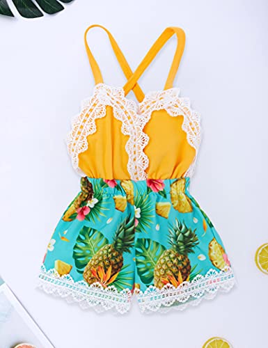 ADIFUN Toddler girl clothes 18-24 months girl summer pineapple pattern suspender romper+Headband two-piece suit toddler girl jumpsuit clothes outfits