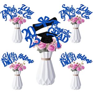 graduation centerpieces for tables 2023 blue, glitter class of 2023 graduation table decorations, high school graduation party centerpiece sticks supplies, graduation party decorations 2023 blue, 24pcs