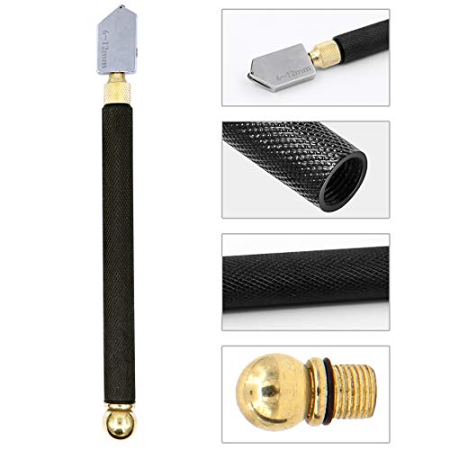 Glass Cutter Tool Set, 2mm-20mm Pencil Style Oil Feed Carbide Tip with Extra Replacement Head and Oil Dropper for Mosaic/Tiles/Mirror/Stained Glass Cutting