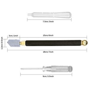 Glass Cutter Tool Set, 2mm-20mm Pencil Style Oil Feed Carbide Tip with Extra Replacement Head and Oil Dropper for Mosaic/Tiles/Mirror/Stained Glass Cutting