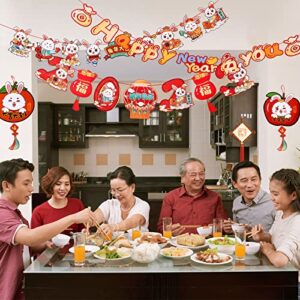 9 Pcs 2023 Chinese New Year Banner Year of The Rabbit Welcome Sign Traditional Chinese Rabbit Year Hanging Ornaments Spring Festival Hanging Banner Decorations 2023 Party Supplies Home Office Porch