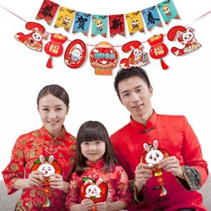 9 Pcs 2023 Chinese New Year Banner Year of The Rabbit Welcome Sign Traditional Chinese Rabbit Year Hanging Ornaments Spring Festival Hanging Banner Decorations 2023 Party Supplies Home Office Porch