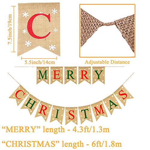 Jolik Burlap Merry Christmas Banner with Snowflakes - Christmas Burlap Banner Decoration for Home Christmas Decor