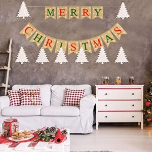 Jolik Burlap Merry Christmas Banner with Snowflakes - Christmas Burlap Banner Decoration for Home Christmas Decor