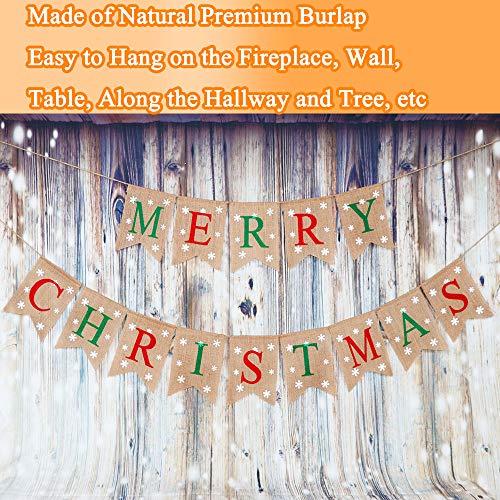 Jolik Burlap Merry Christmas Banner with Snowflakes - Christmas Burlap Banner Decoration for Home Christmas Decor