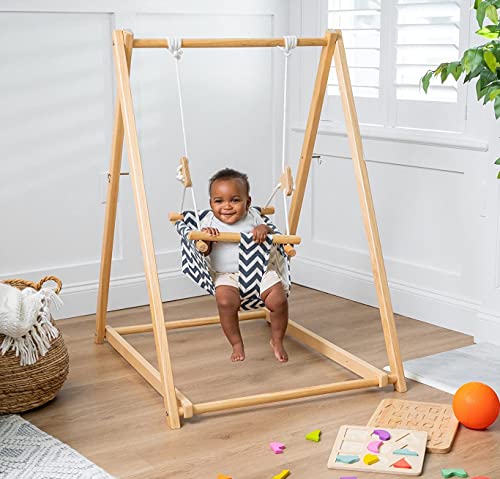 Avenlur Spruce Baby, Toddler Foldable Swing Set with Stand Children Ages 6 Months to 3 Years Montessori, Waldorf Style Self Standing Indoor Swingset Home, Child Day Care, Preschool