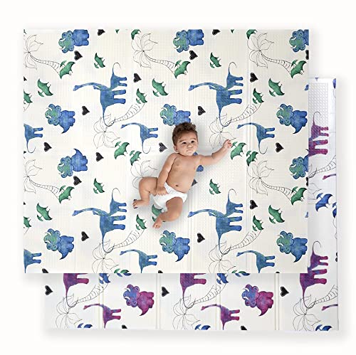 JumpOff Jo - Large Waterproof Foam Padded Play Mat for Infants, Babies, Toddlers, Play & Tummy Time, Foldable Activity Mat, 70 in. x 59 in. - Tiny Dinos, Pack of 1