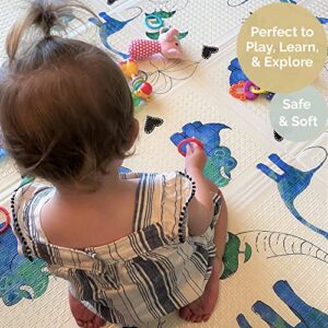 JumpOff Jo - Large Waterproof Foam Padded Play Mat for Infants, Babies, Toddlers, Play & Tummy Time, Foldable Activity Mat, 70 in. x 59 in. - Tiny Dinos, Pack of 1