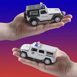 Top Race Metal Die cast Police Cars Pull Back Battery Powered with Led Headlights Police Truck and Sirens 1:32 Scale Set of 3 - Die Cast Metal Toy Cars Hot Wheels Police Cars