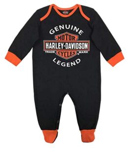 harley-davidson baby boys’ interlock b&s footed coveralls, black 3050911 (0/3m)