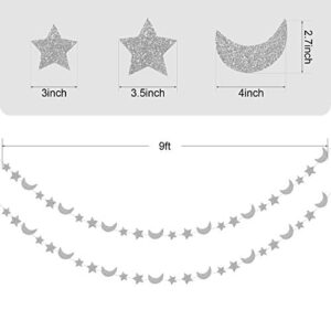 Silver Twinkle Twinkle Little Star Birthday /Baby Shower Decorations Moon and Star Garland Decorations Outer Space Birthday Party Decorations Glitter Silver Honey Moon Wedding Engagement