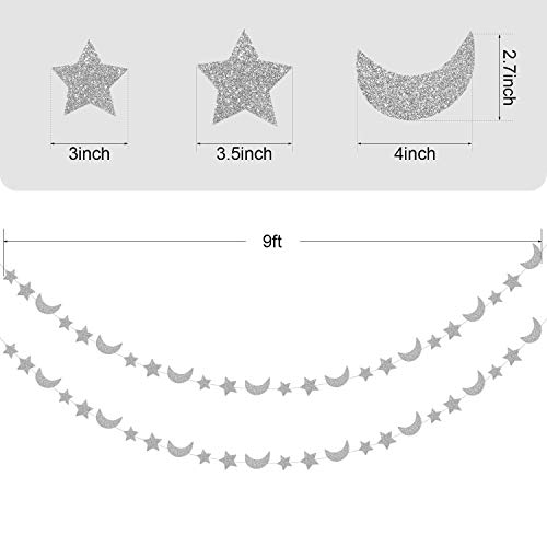 Silver Twinkle Twinkle Little Star Birthday /Baby Shower Decorations Moon and Star Garland Decorations Outer Space Birthday Party Decorations Glitter Silver Honey Moon Wedding Engagement