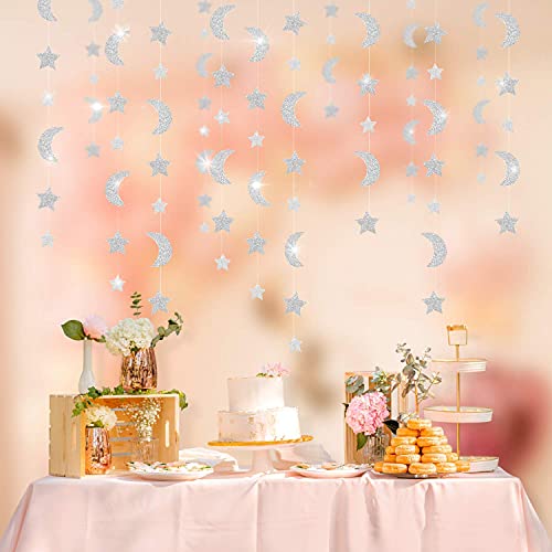 Silver Twinkle Twinkle Little Star Birthday /Baby Shower Decorations Moon and Star Garland Decorations Outer Space Birthday Party Decorations Glitter Silver Honey Moon Wedding Engagement