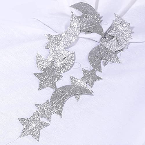 Silver Twinkle Twinkle Little Star Birthday /Baby Shower Decorations Moon and Star Garland Decorations Outer Space Birthday Party Decorations Glitter Silver Honey Moon Wedding Engagement