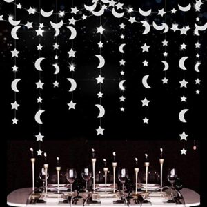 Silver Twinkle Twinkle Little Star Birthday /Baby Shower Decorations Moon and Star Garland Decorations Outer Space Birthday Party Decorations Glitter Silver Honey Moon Wedding Engagement