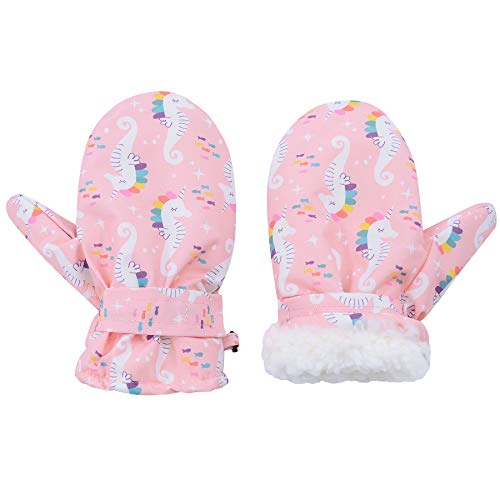 Zando Toddler Mittens Waterproof Snow Gloves Kids Gloves Lined Fleece Gloves Winter Warm Baby Mittens Toddler Gloves 01 Pink Hippo 2-3T