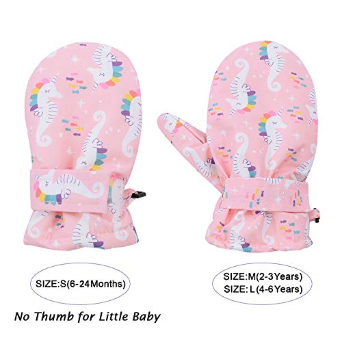 Zando Toddler Mittens Waterproof Snow Gloves Kids Gloves Lined Fleece Gloves Winter Warm Baby Mittens Toddler Gloves 01 Pink Hippo 2-3T