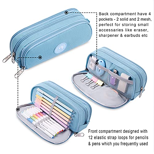 FANCY FOREST Large Capacity Pencil Case, KALIDI Pencil Pouch Office College School Large Storage Pen Bag 3 Compartment Pencil Cases for Adults School Teen Girl Boy