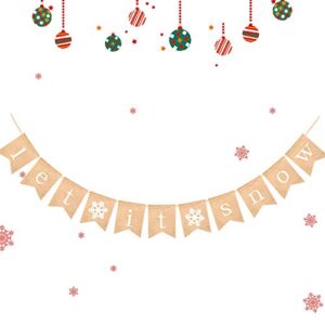 SWYOUN Burlap Let It Snow Banner with Snowflake Winter Christmas Party Supplies Fireplace Mantel Garland Decoration