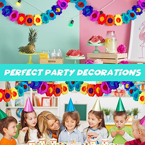 FUTUREPLUSX 2PCS Mexican Tissue Hibiscus Garland Flower Banners and 12PCS Plastic Hawaii Party Cups with Straws