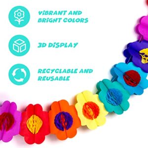 FUTUREPLUSX 2PCS Mexican Tissue Hibiscus Garland Flower Banners and 12PCS Plastic Hawaii Party Cups with Straws