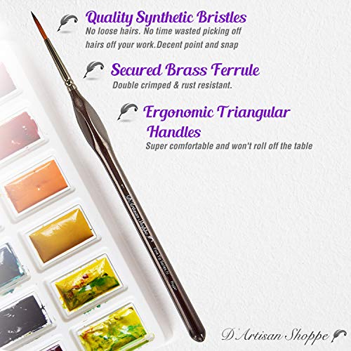 Rigger Paint Brush Detail Set. 4pc Size 1 Miniature Paint Touch Up Small Brushes Kit. Artist Pinstriping Brush Best for Acrylic Painting Warhammer 40K, D&D Military Scale Models, Oil, Watercolor Art