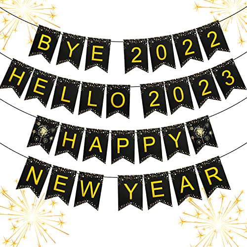 Happy New Year Banner,New Year Hanging Bunting,Paper New Years Eve Banner for for Mantle Fireplace Wall New Year Decorations,Party Supplies