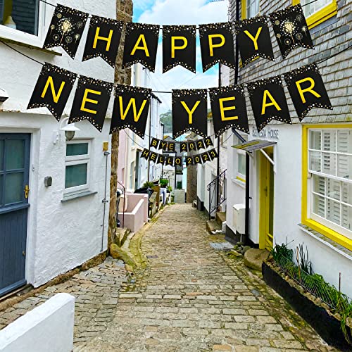 Happy New Year Banner,New Year Hanging Bunting,Paper New Years Eve Banner for for Mantle Fireplace Wall New Year Decorations,Party Supplies