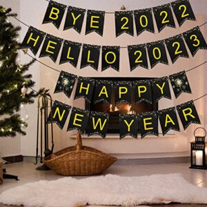 Happy New Year Banner,New Year Hanging Bunting,Paper New Years Eve Banner for for Mantle Fireplace Wall New Year Decorations,Party Supplies