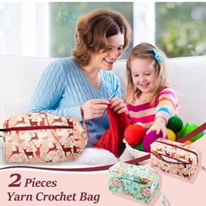 2 Pieces Yarn Crochet Bag Carrying Knitting Bag Yarn Bags for Crocheting Yarn Storage Organizer with Zipper Closure and Pocket for Yarn Skeins Crochet Hooks Knitting Needles Small Project Accessories