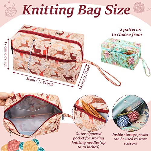 2 Pieces Yarn Crochet Bag Carrying Knitting Bag Yarn Bags for Crocheting Yarn Storage Organizer with Zipper Closure and Pocket for Yarn Skeins Crochet Hooks Knitting Needles Small Project Accessories