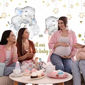 He or She Elephant Gender Reveal Backdrop Soft Cloud and Stars What Will Our Baby Be Boy or Girl Baby Shower Background Decoration Banner 200x150cm W-8192