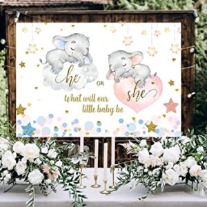 He or She Elephant Gender Reveal Backdrop Soft Cloud and Stars What Will Our Baby Be Boy or Girl Baby Shower Background Decoration Banner 200x150cm W-8192