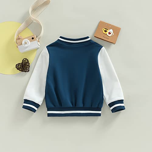 MAINESAKA Baby Boy Girl Varsity Jacket Contrast Color Baseball Jacket Outwear Long Sleeve Button DownLetterman Jacket Coat (Blue , 18-24 Months )