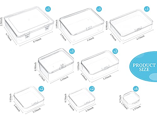 Yaomiao 16 Pieces Mini Clear Beads Box with Lids Mixed Sizes Plastic Storage Rectangular Empty Container Organizer Storage Boxes for Crafts Jewelry Small Items and Other Projects