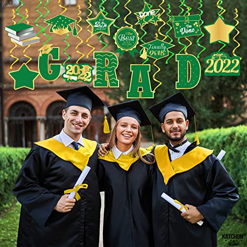 46 Pieces, XtraLarge Graduation Hanging Decorations - Graduation Swirls | Happy Graduation Banner Green and Gold - 72x44 Inch | Green and Gold Graduation Decorations 2022 | Graduation Backdrop