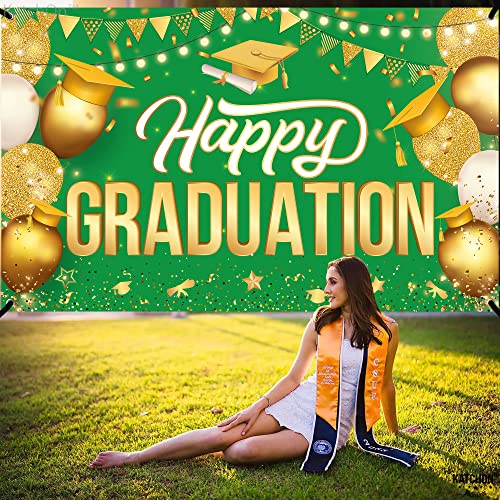 46 Pieces, XtraLarge Graduation Hanging Decorations - Graduation Swirls | Happy Graduation Banner Green and Gold - 72x44 Inch | Green and Gold Graduation Decorations 2022 | Graduation Backdrop