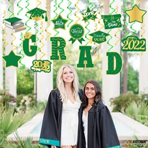 46 Pieces, XtraLarge Graduation Hanging Decorations - Graduation Swirls | Happy Graduation Banner Green and Gold - 72x44 Inch | Green and Gold Graduation Decorations 2022 | Graduation Backdrop