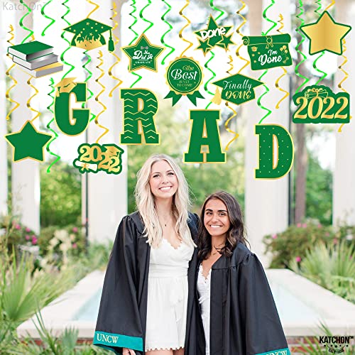 46 Pieces, XtraLarge Graduation Hanging Decorations - Graduation Swirls | Happy Graduation Banner Green and Gold - 72x44 Inch | Green and Gold Graduation Decorations 2022 | Graduation Backdrop